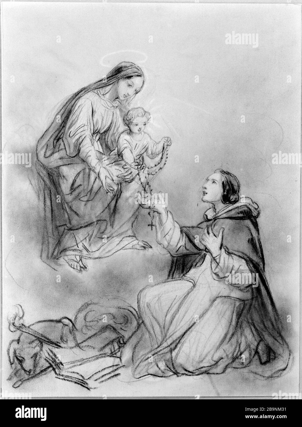 VIRGIN AND CHILD MAKE THE ROSARY IN SAINT DOMINIQUE Octave Tassaert ...