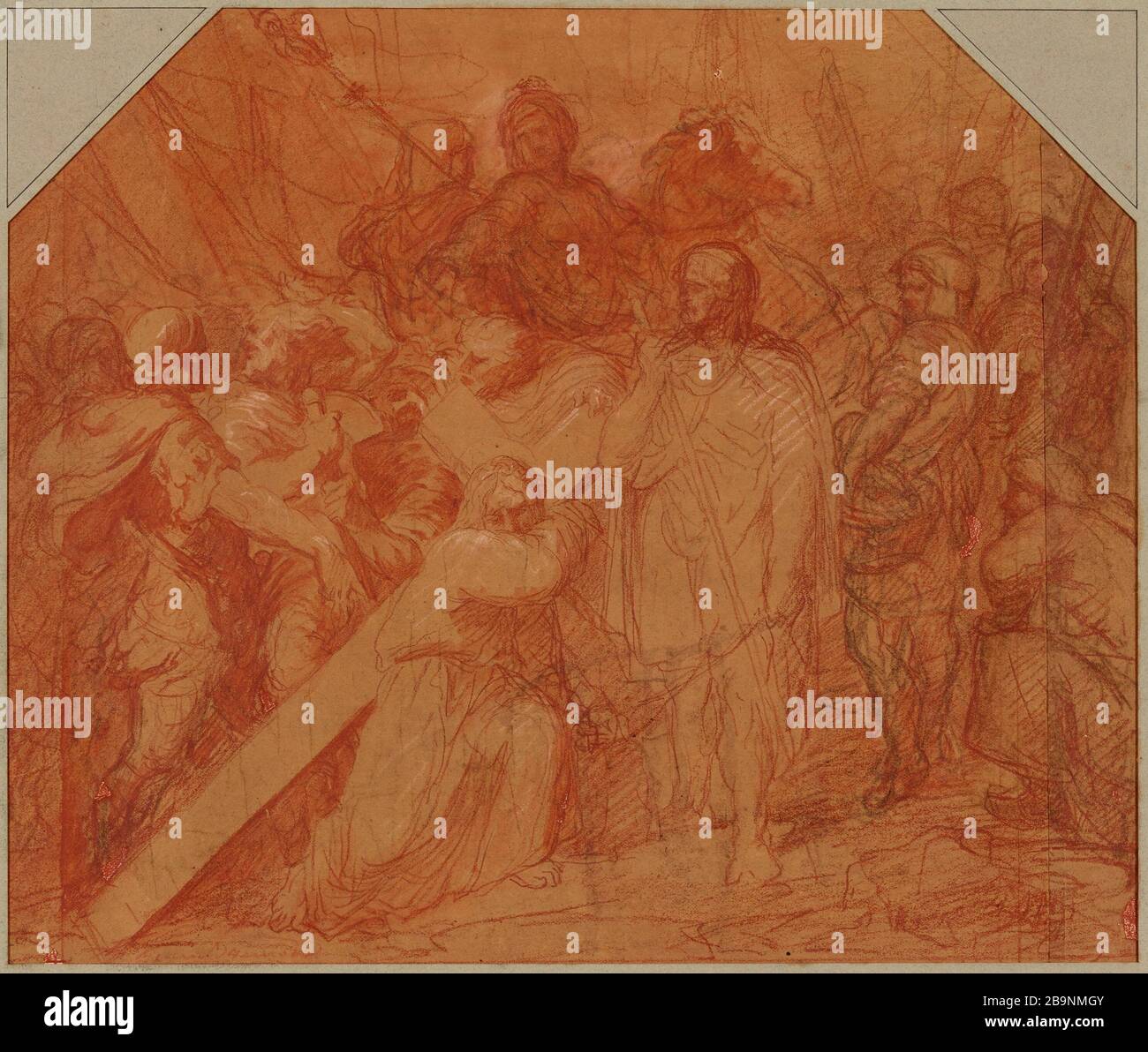 Jesus falls under the weight of the Cross Stock Photo - Alamy