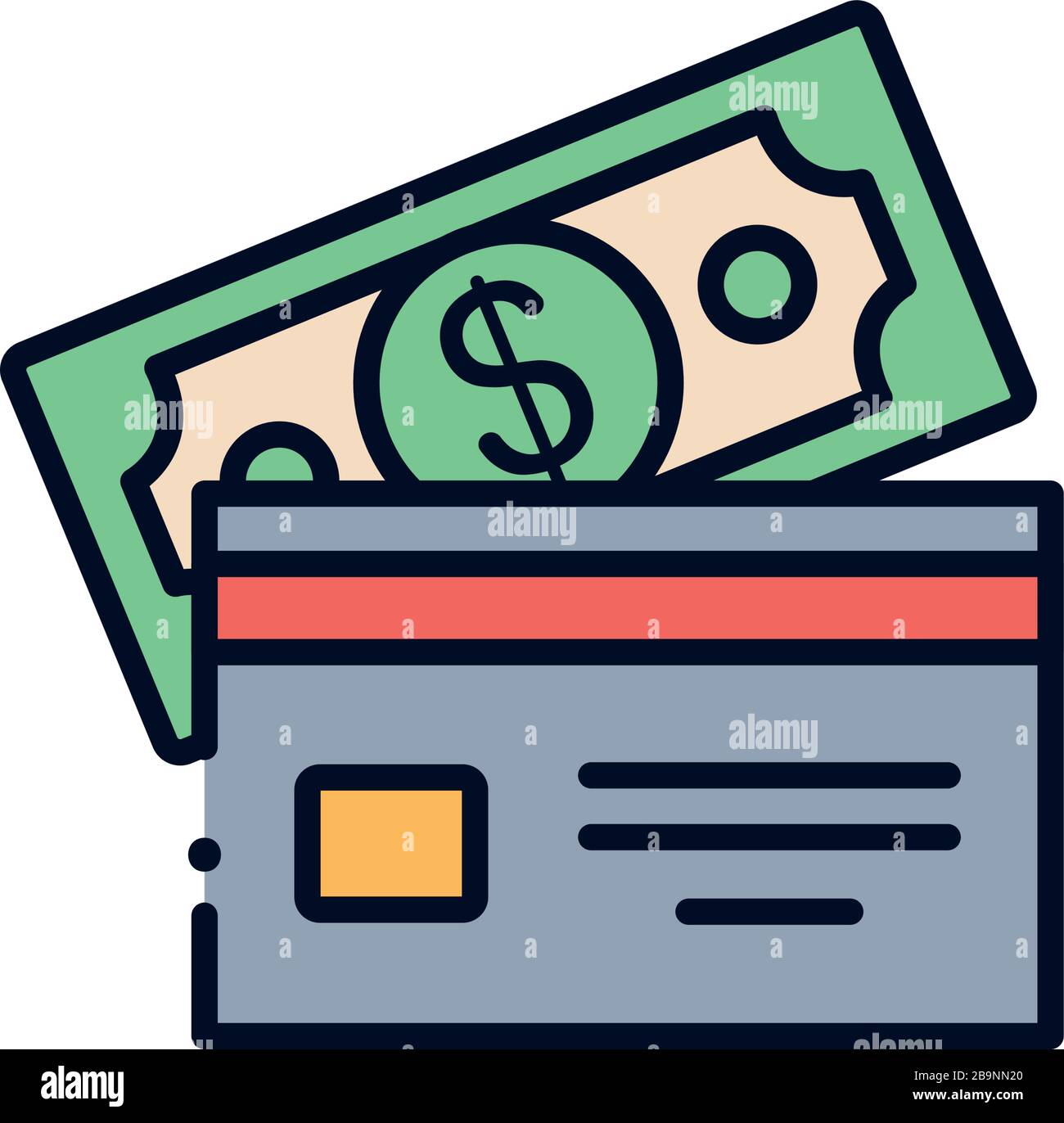 bill and credit card line fill style icon of money financial item ...