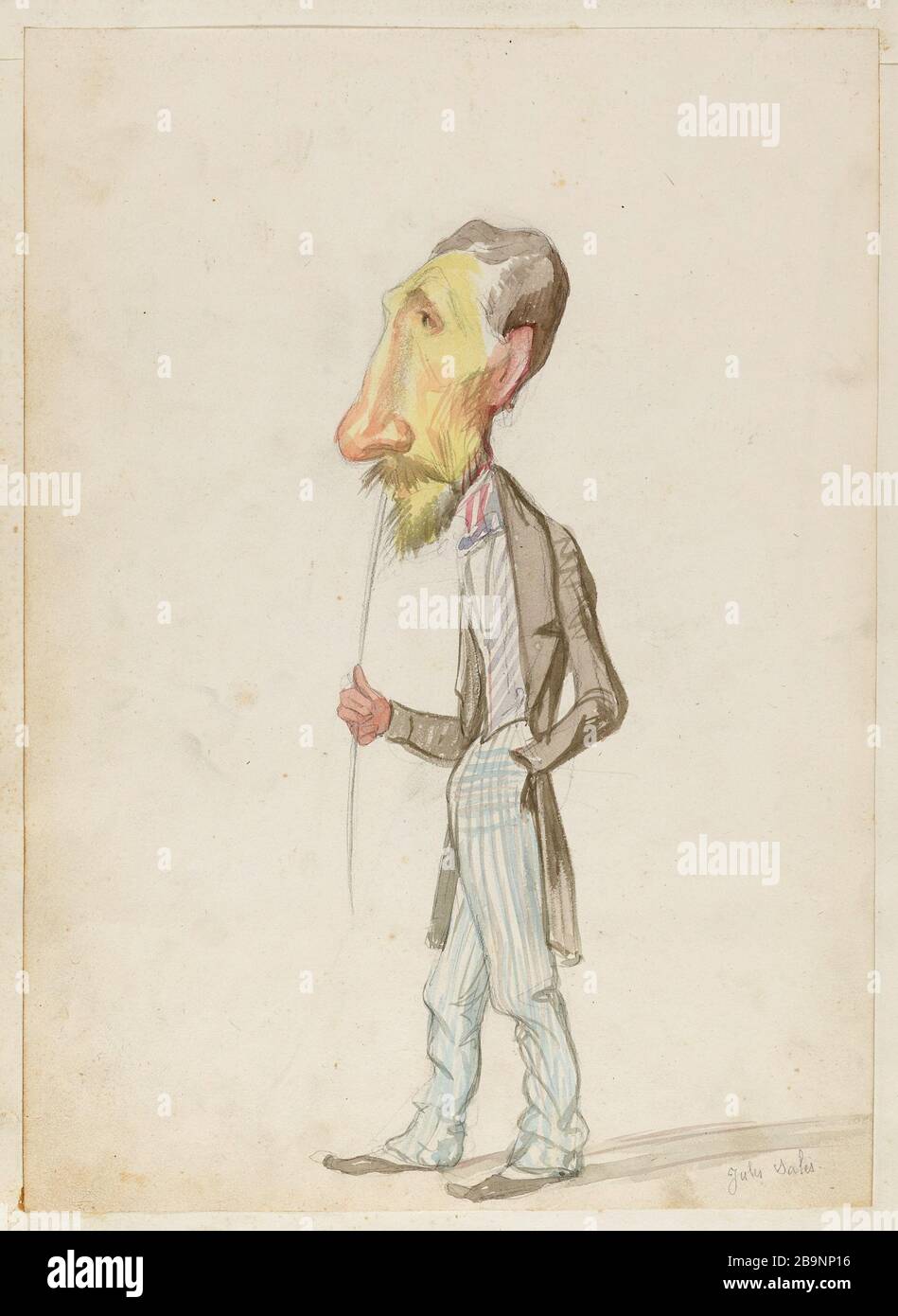 Portrait-charge of a bearded man in the yellow face (Jules Sales Stock Photo - Alamy