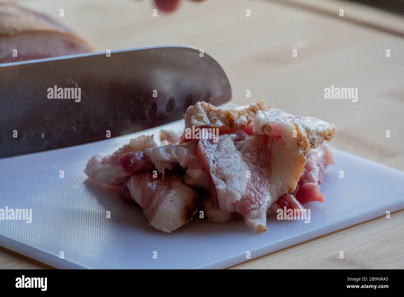Garlic and bacon.Bacon and garlic. Bacon and garlic on a table on a ...