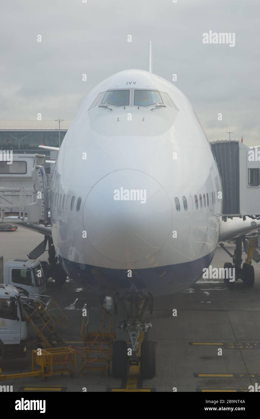 Boeing 747 jetliner during passenger boarding at McCarran International ...
