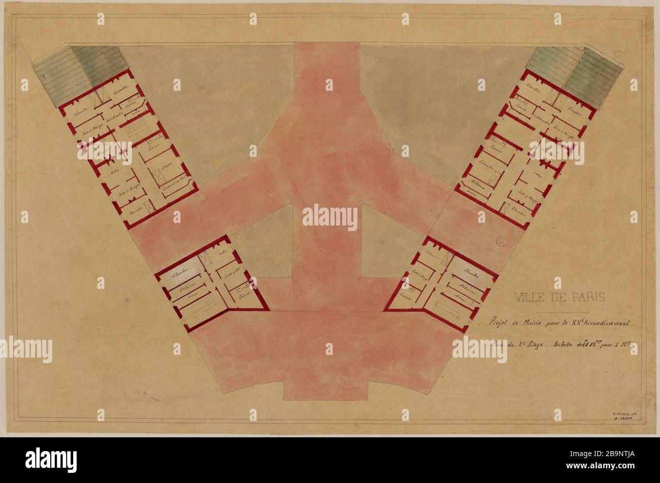 Project for the twentieth arrondissement town hall: map of the second ...
