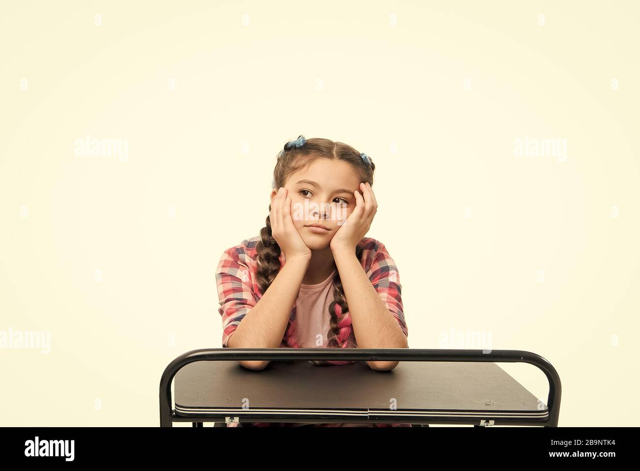 Issues of formal education. Back to school concept. Kid cute tired of ...