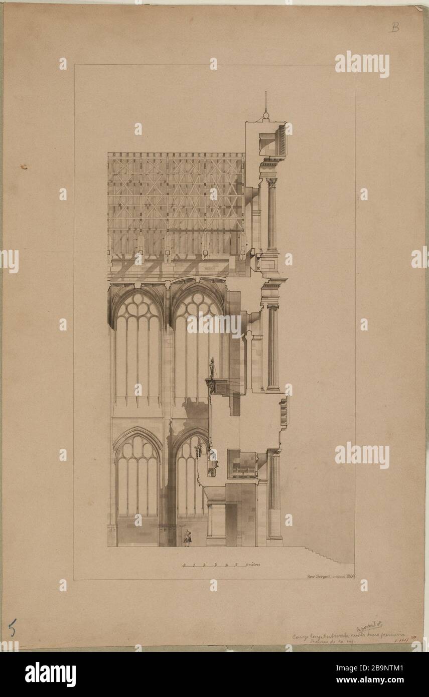 Church of Saint-Gervais: longitudinal section on the portal and the ...