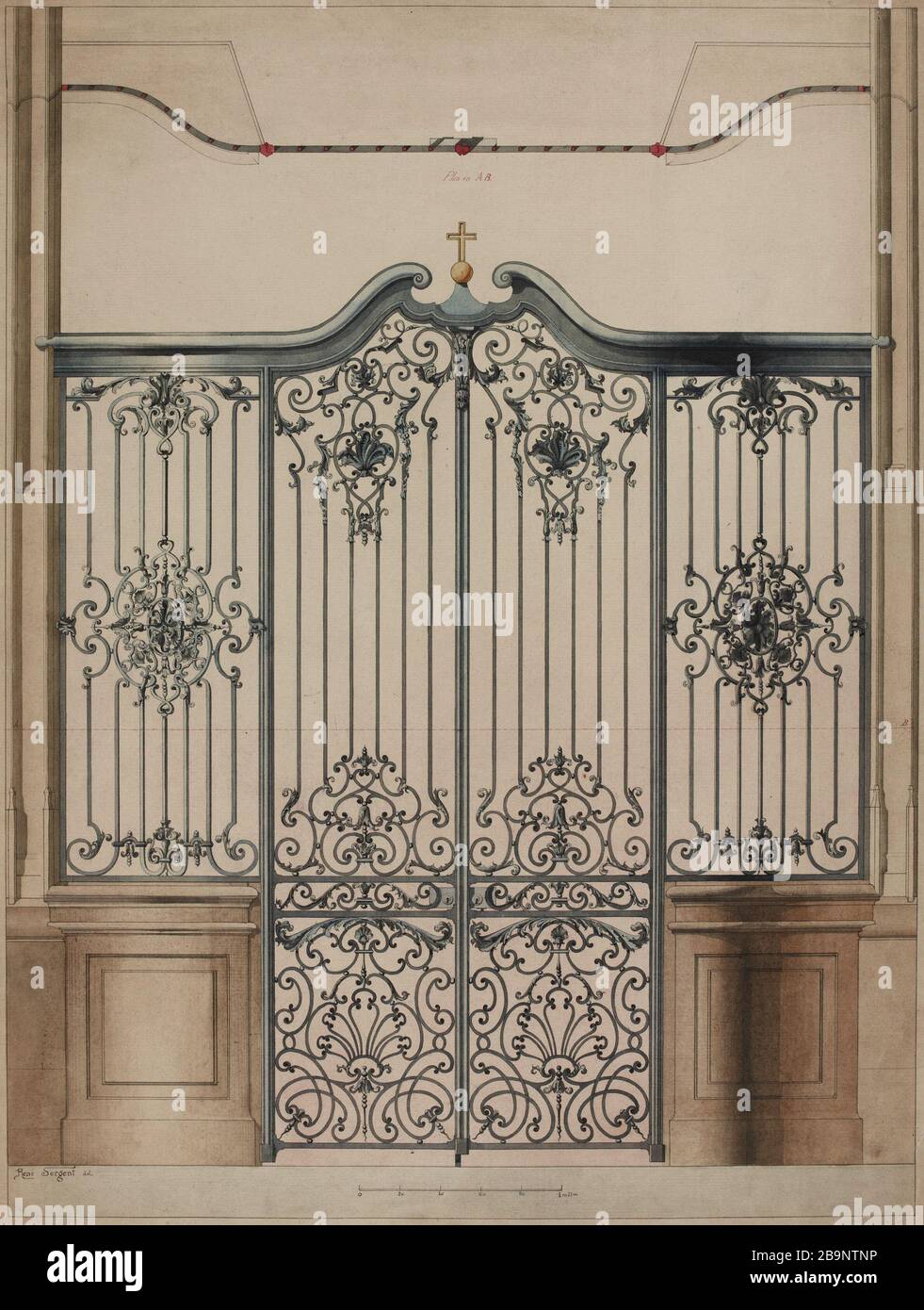 Church of Saint-Gervais: map and elevation of a grid Stock Photo - Alamy