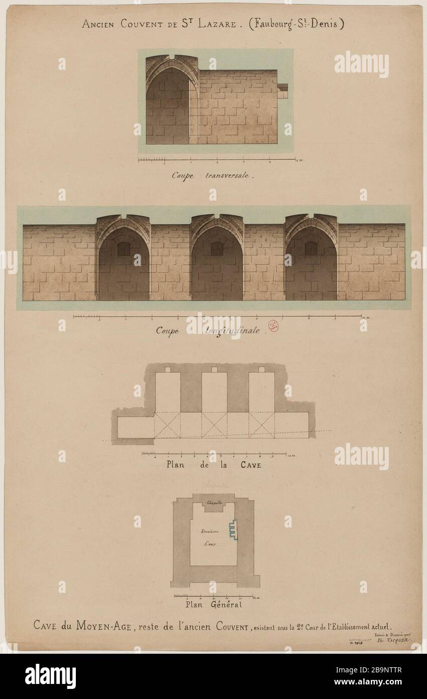 Cups and plans for the medieval cellar of the former convent St. Lazare ...