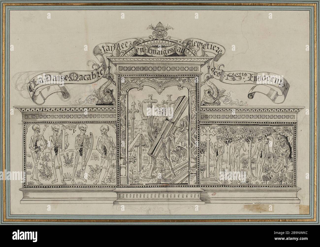 The Dance of Death carved images in the cemetery of the Holy Innocents ...