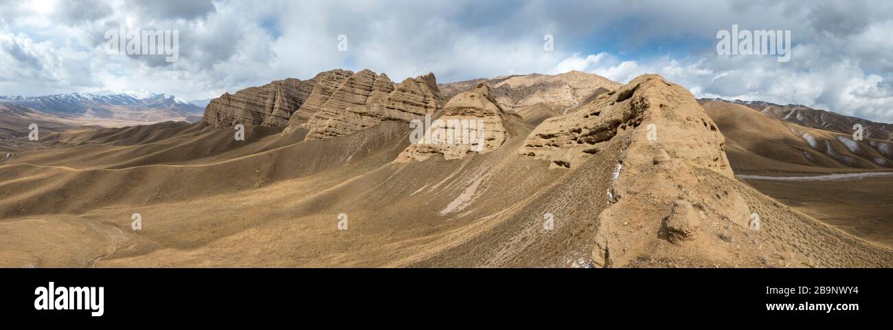 Landscape panorama of cahedral type rock mountain wall along the Kulak ...