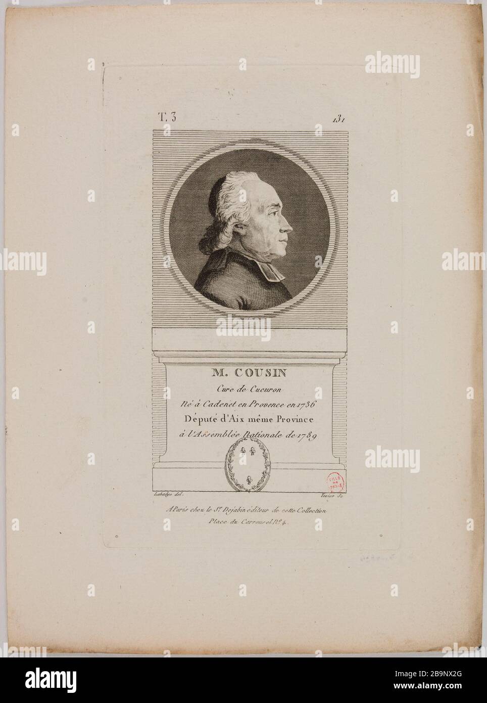 Portrait of M. Cousin. G. Texier. Portrait de M. Cousin. Gravure au ...