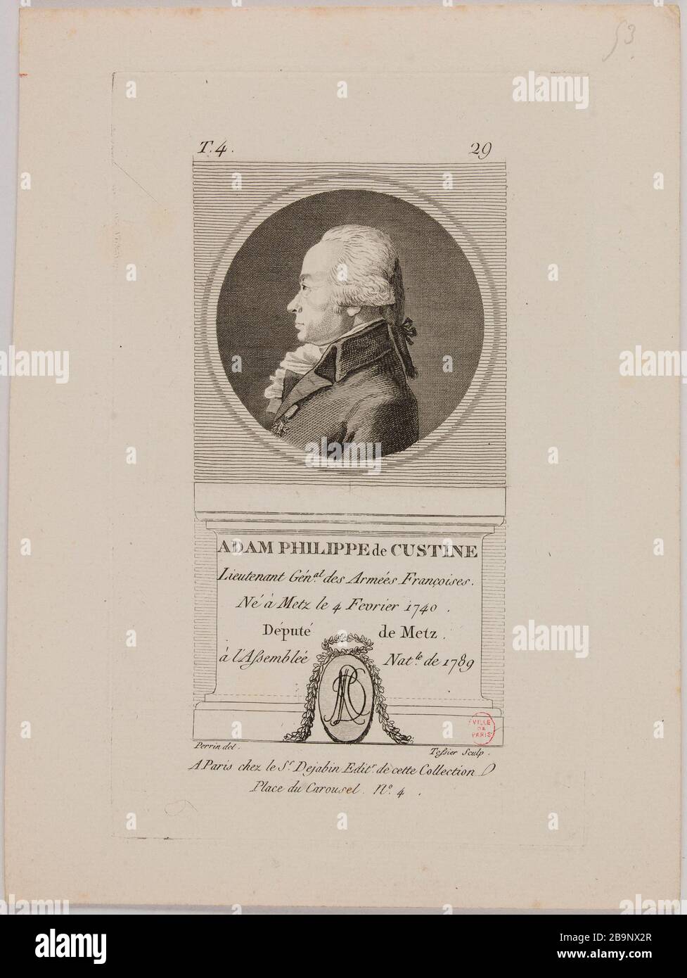 Adame Portrait of Philippe de Custine. Tessier. Portrait de Adame ...