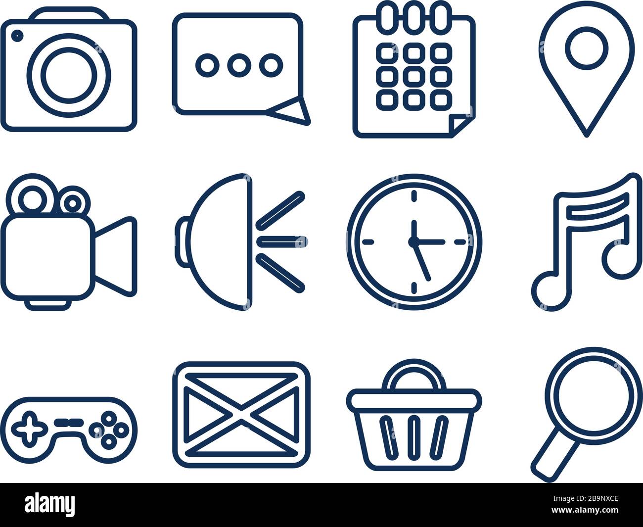 line style icon set design, Social media apps multimedia communication ...