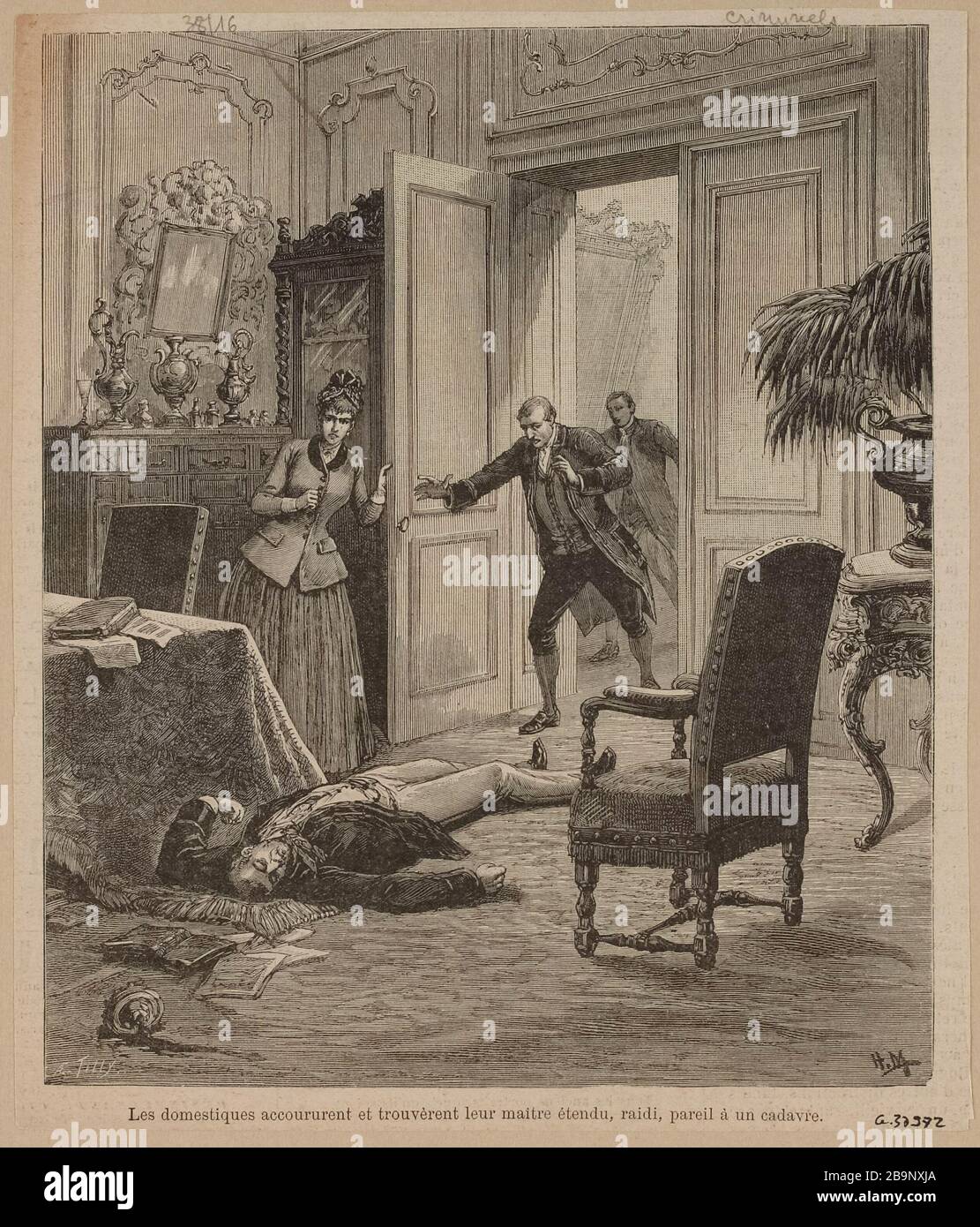 Domestic accourrurent touuvèrent and extended their master, stiff, like ...