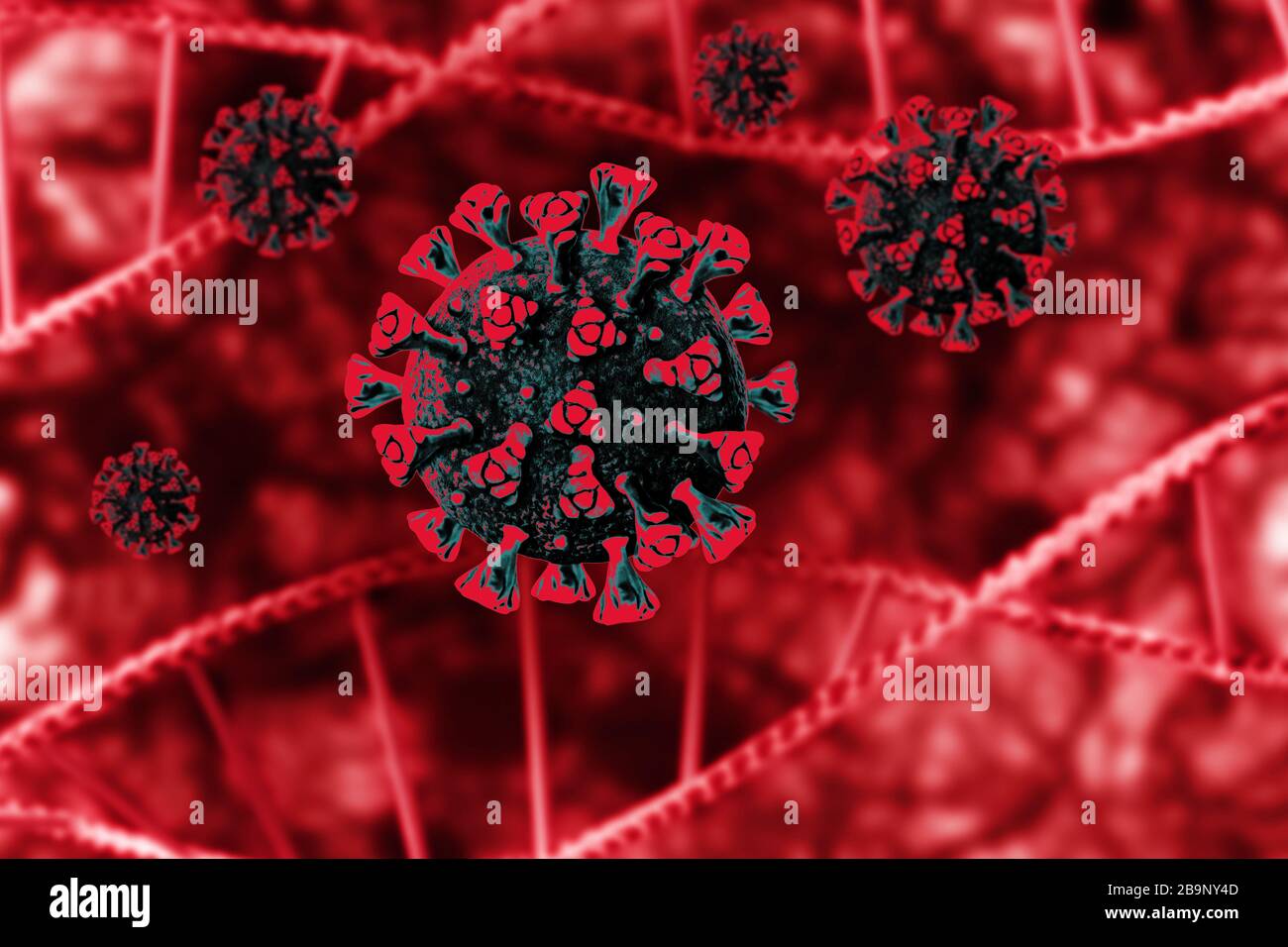 Covid cells blurred dna spiral background. Virus hazard concept Stock ...