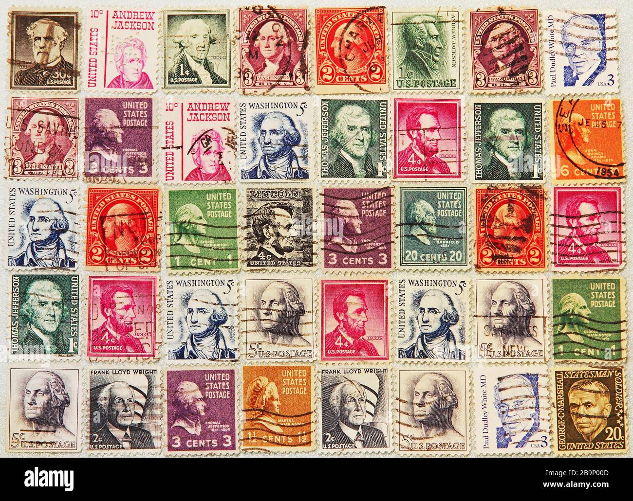 Postage stamps with a various presidents of USA and other politicians ...