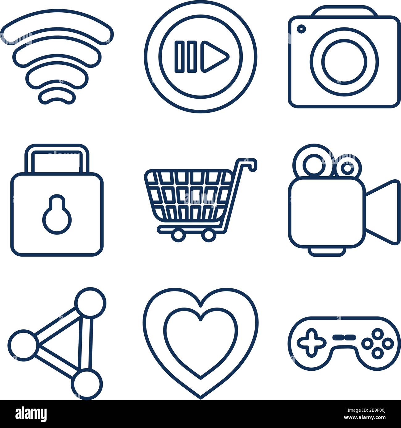 line style icon set design, Social media apps multimedia communication ...