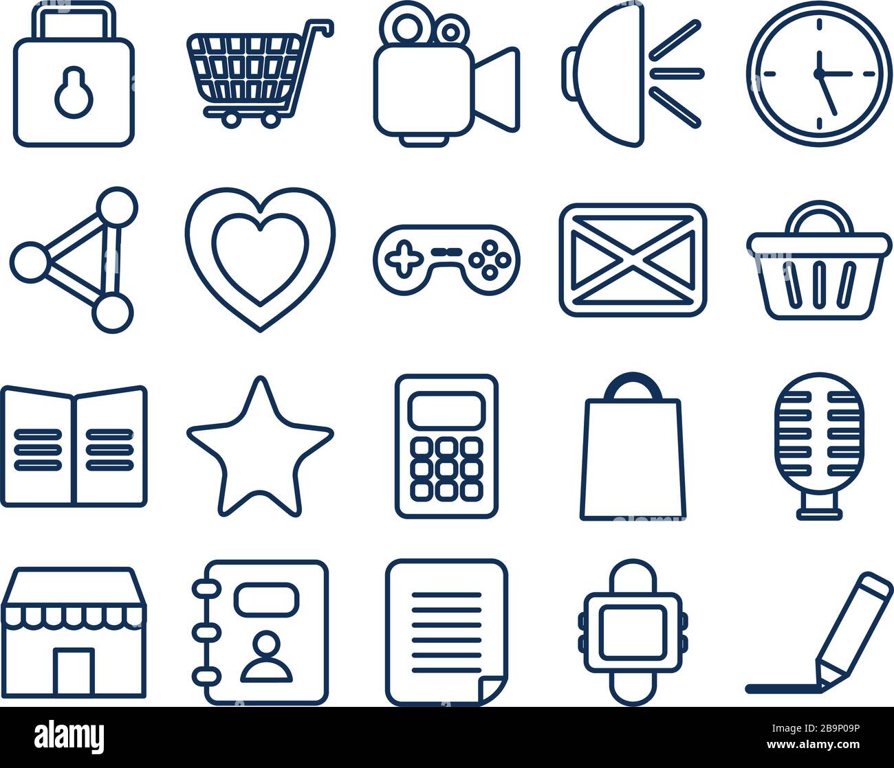 line style icon set design, Social media apps multimedia communication ...