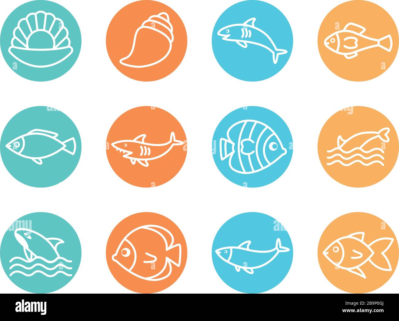 line block style icon set design Sea animals life ecosystem fauna ocean ...