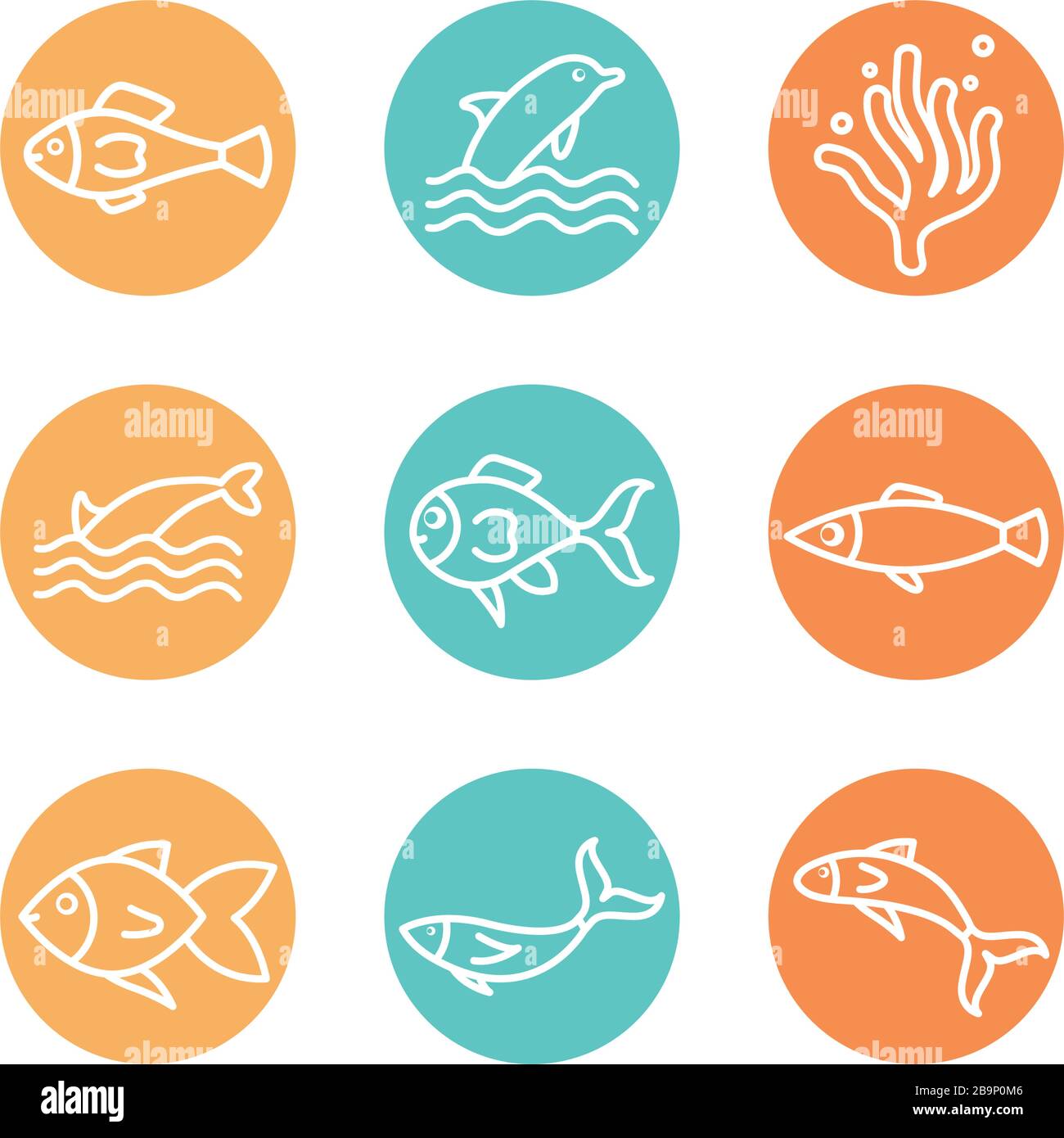 line block style icon set design Sea animals life ecosystem fauna ocean ...