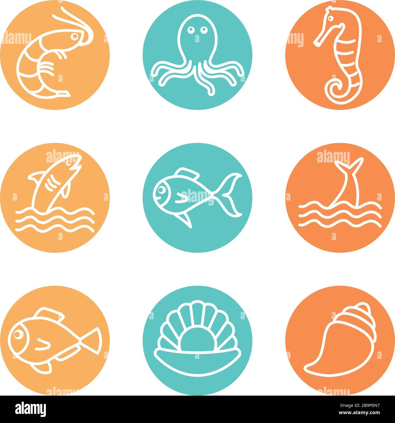 line block style icon set design Sea animals life ecosystem fauna ocean ...