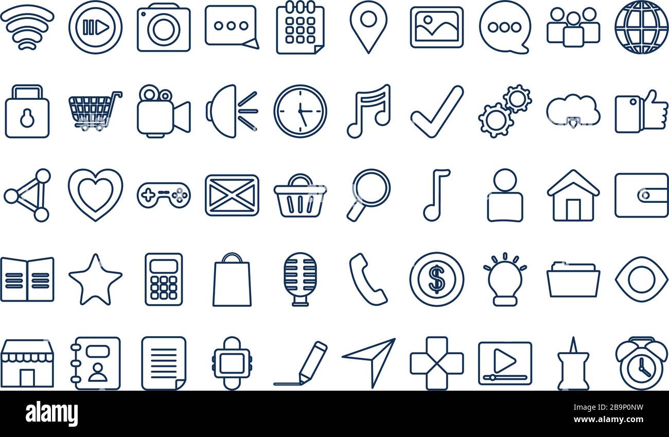 line style icon set design, Social media apps multimedia communication ...