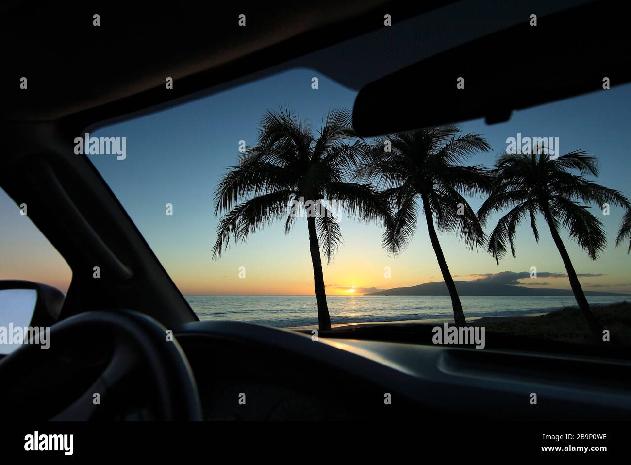 Sunset through car windshield, Olowalu, Maui, Hawaii Stock Photo - Alamy