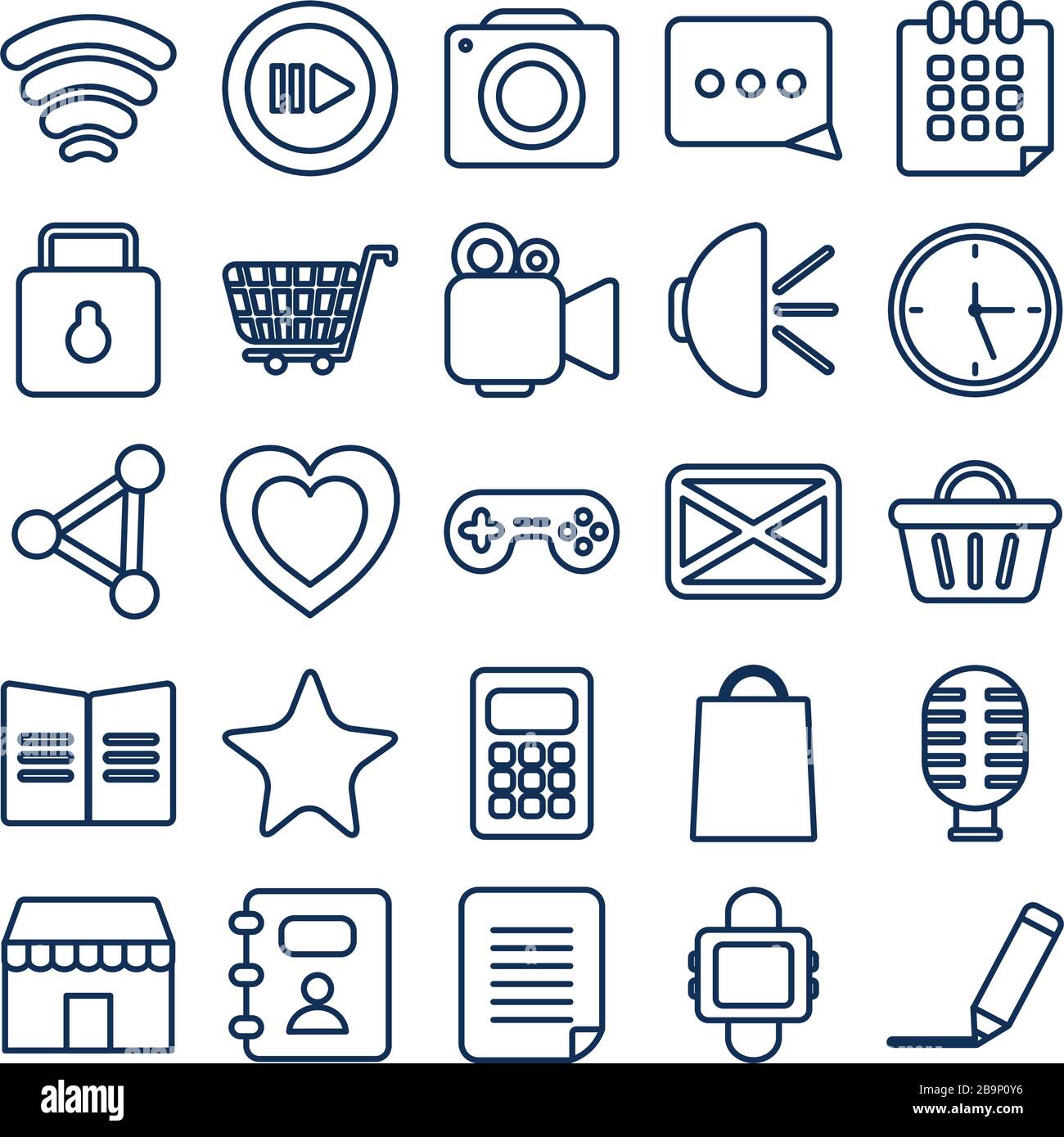 line style icon set design, Social media apps multimedia communication ...
