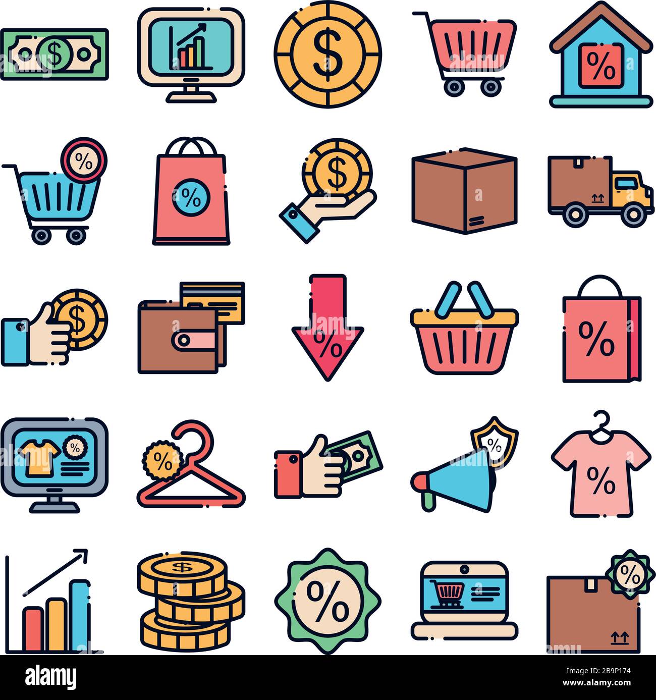 line fill style icon set design of Sale shopping commerce market store ...