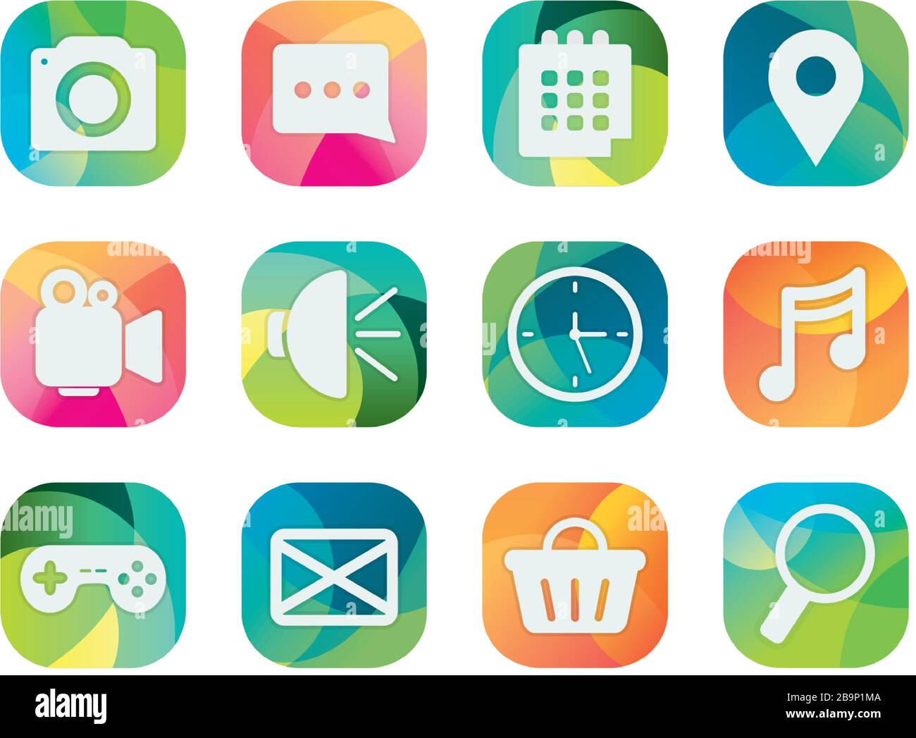 block flat style icon set design, Social media apps multimedia ...