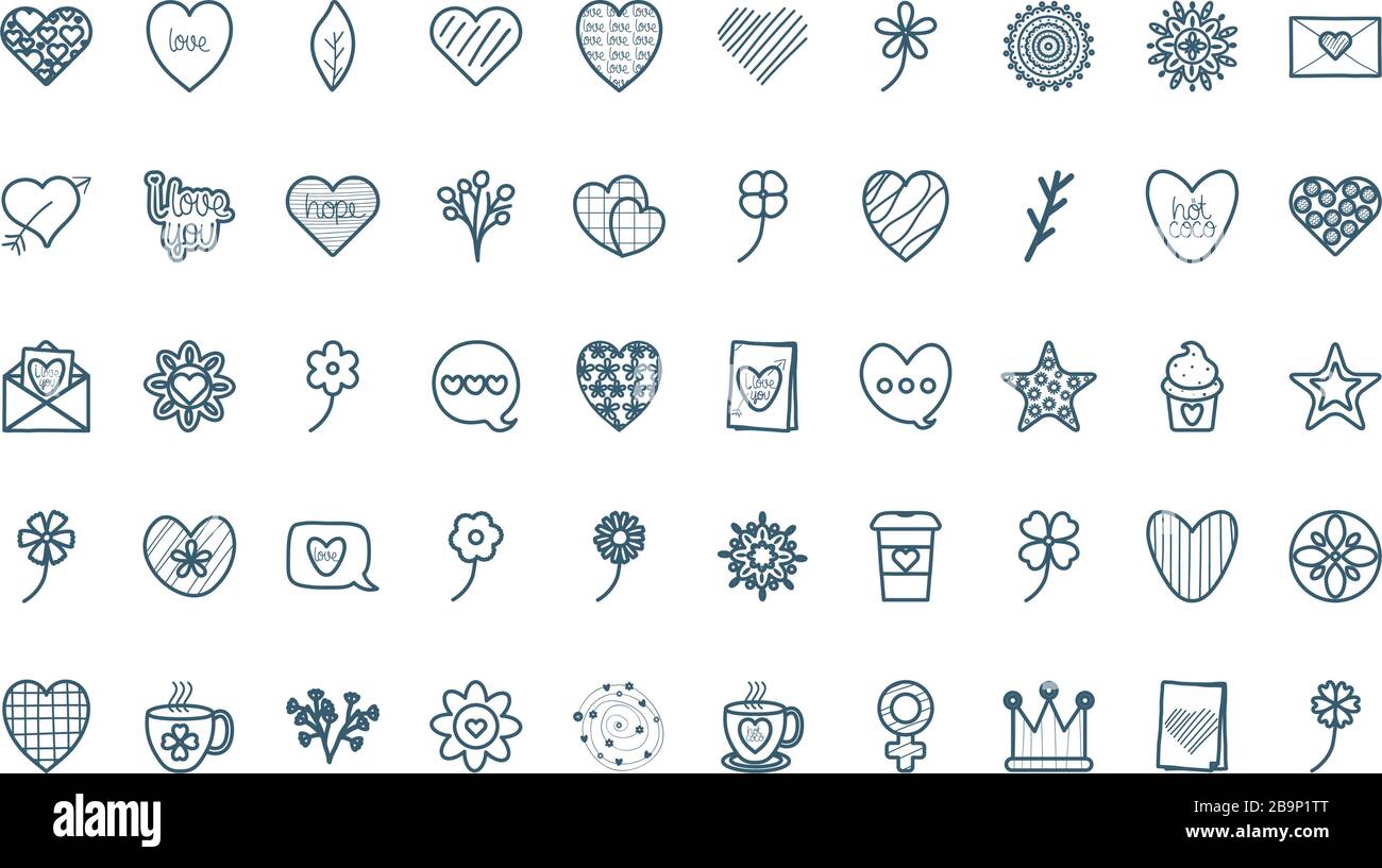 line style icon set design of collage love passion romantic valentines ...