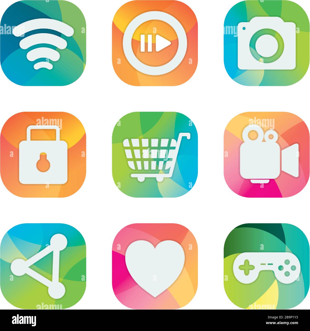 block flat style icon set design, Social media apps multimedia ...