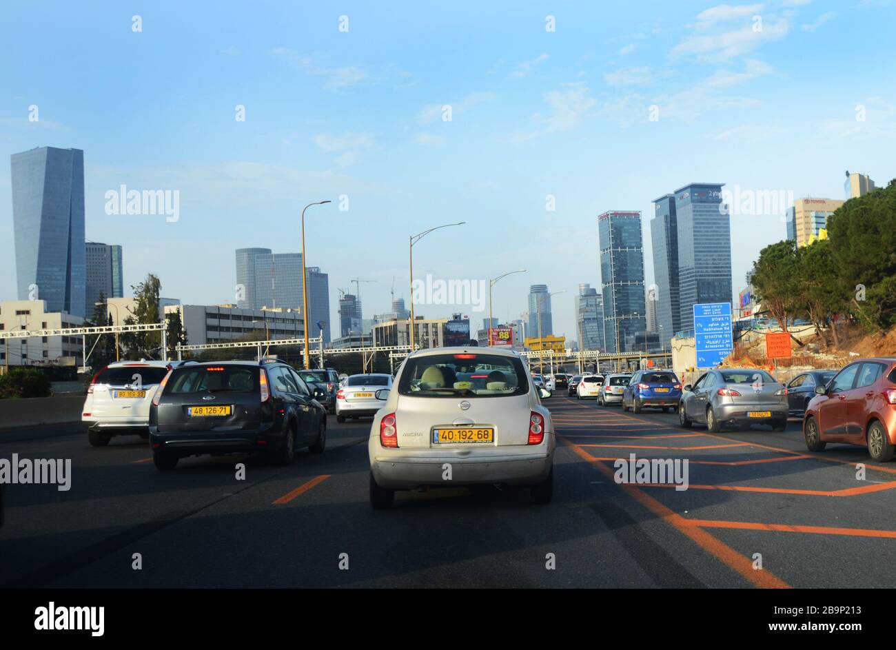 Modern skyscrapers along the Ayalon freeway in Tel-Aviv, Israel Stock ...