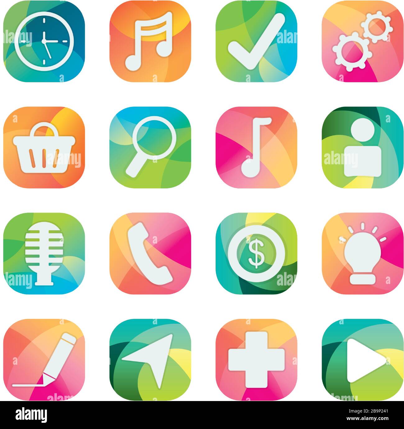 block flat style icon set design, Social media apps multimedia ...