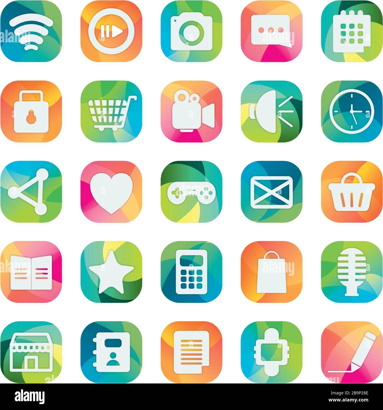 block flat style icon set design, Social media apps multimedia ...