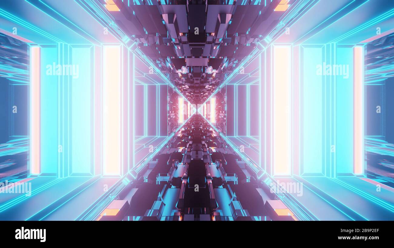 Vivid abstract psychedelic corridor pattern for background with blue ...