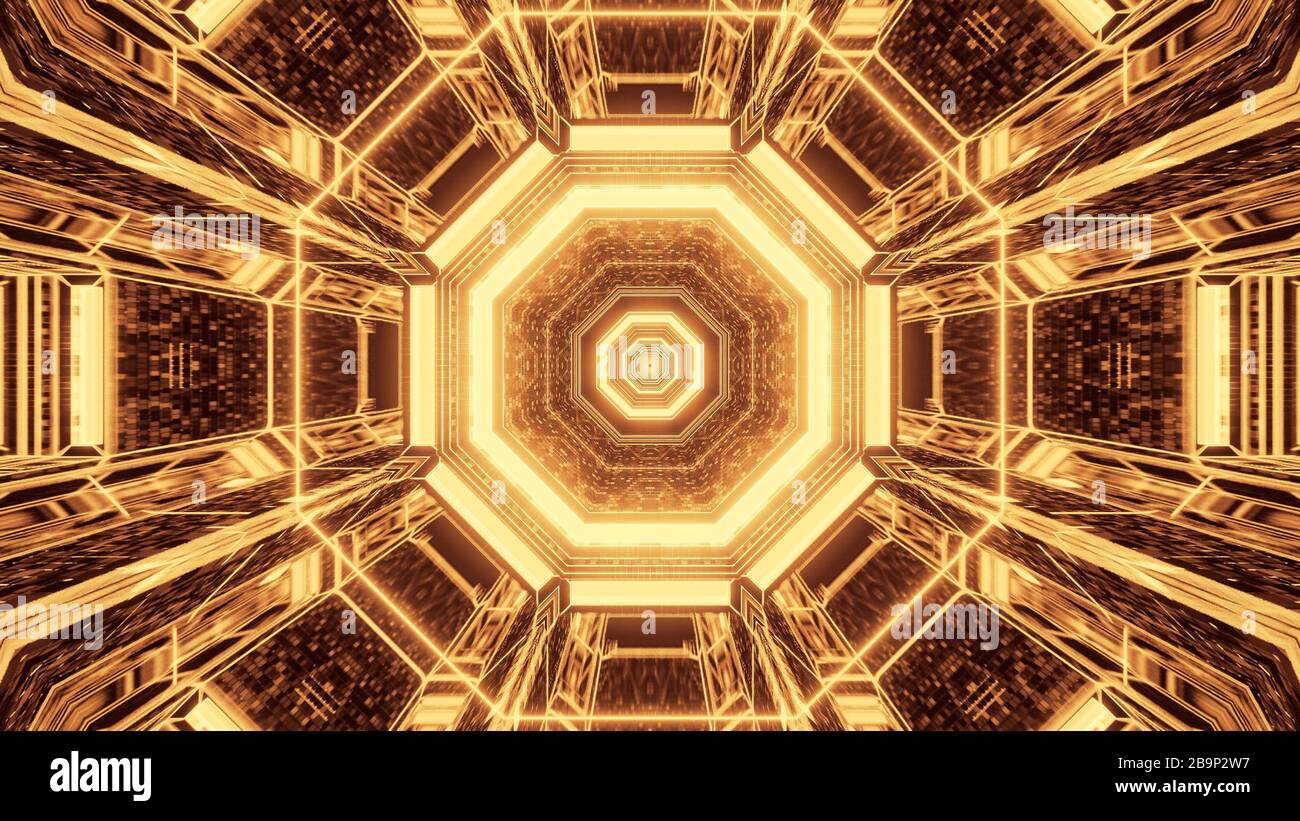 Vivid abstract psychedelic octagon corridor pattern for background with ...