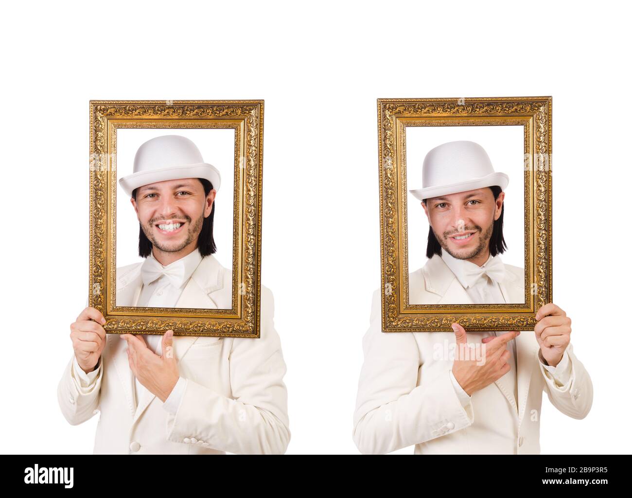 The man in white costume with picture frame Stock Photo - Alamy