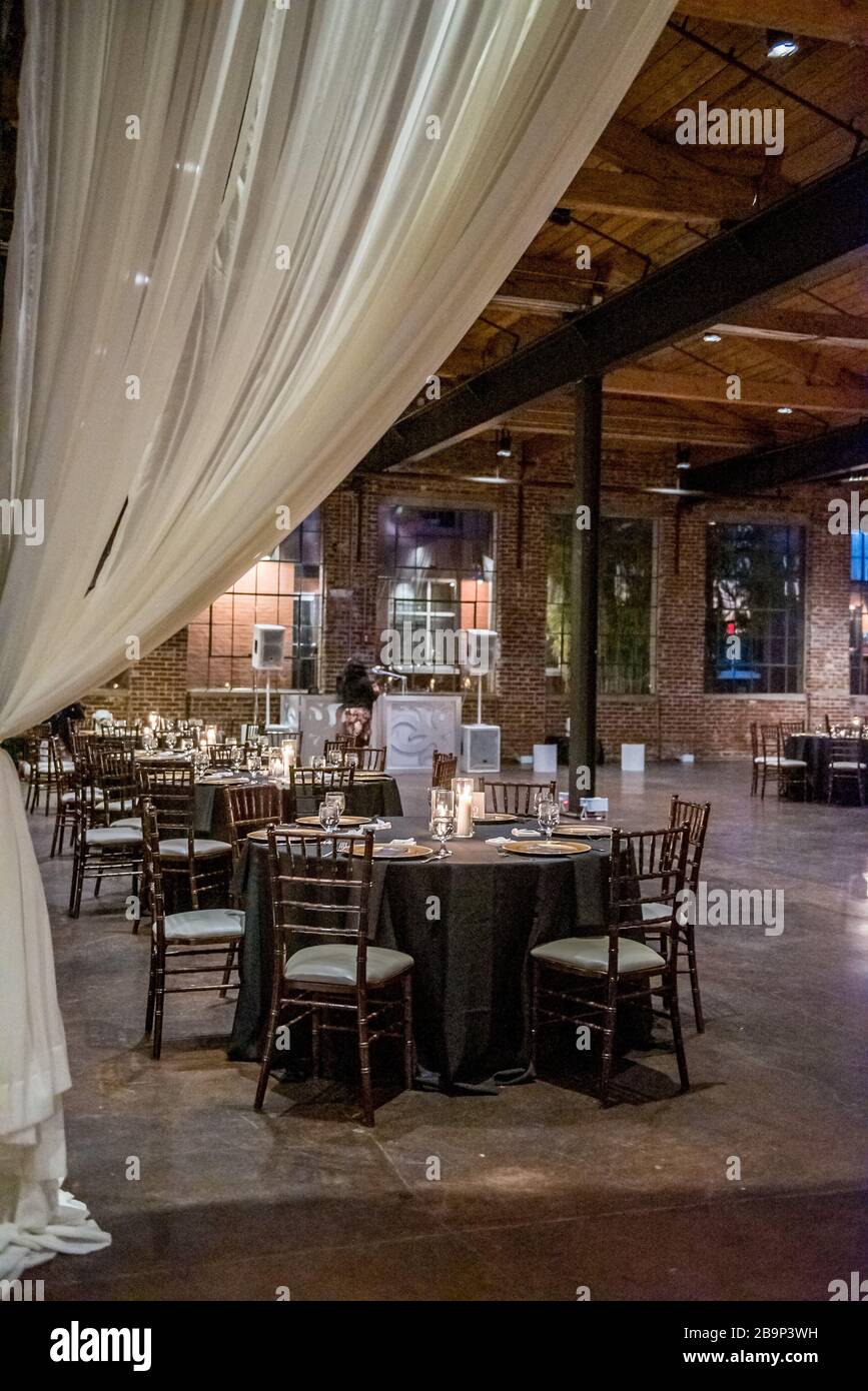 Vertical shot of a wedding hall with elegant table setting Stock Photo ...