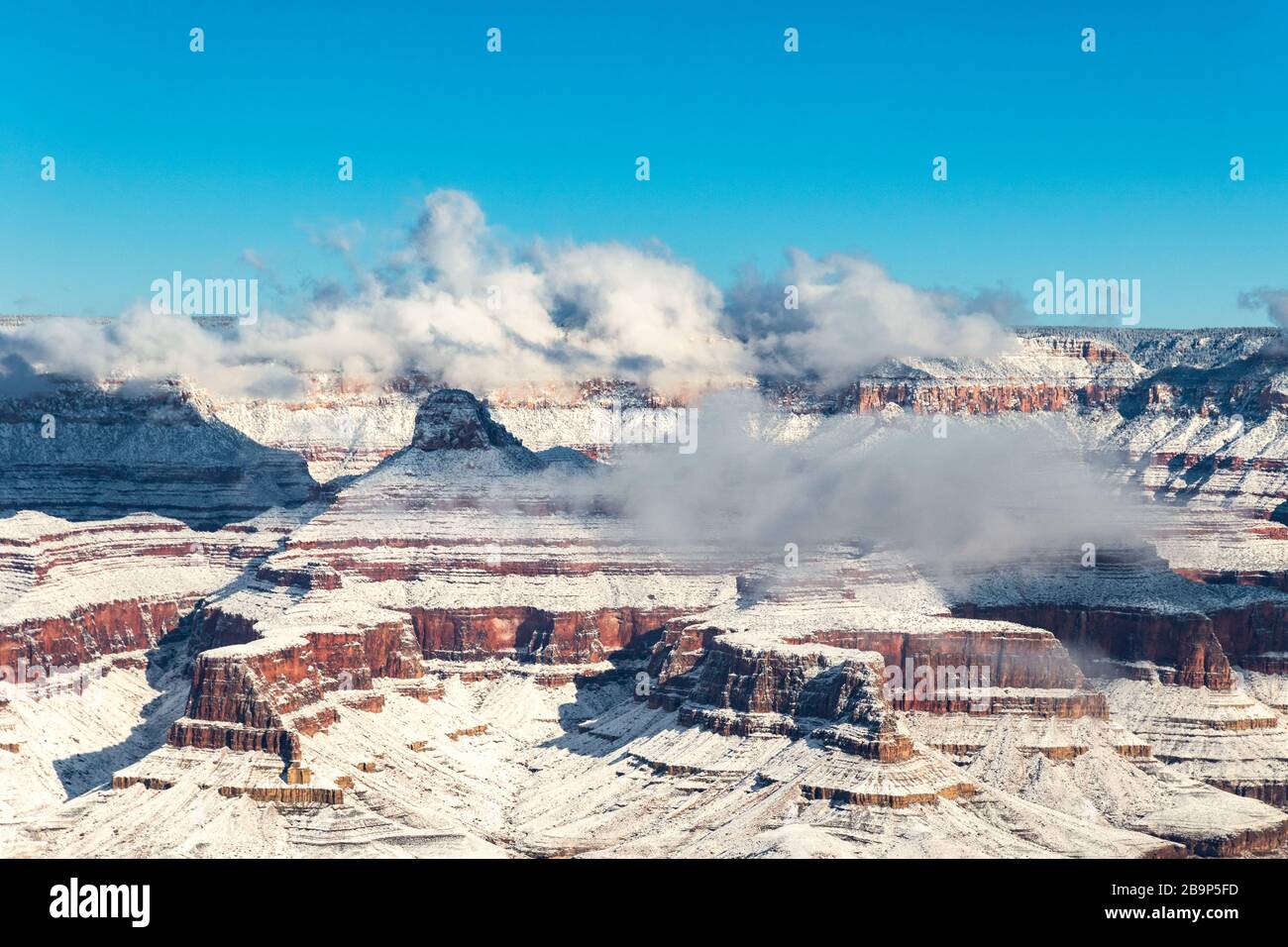 Grand Canyon in winter, viewed from the South Rim. Snow covers the ...