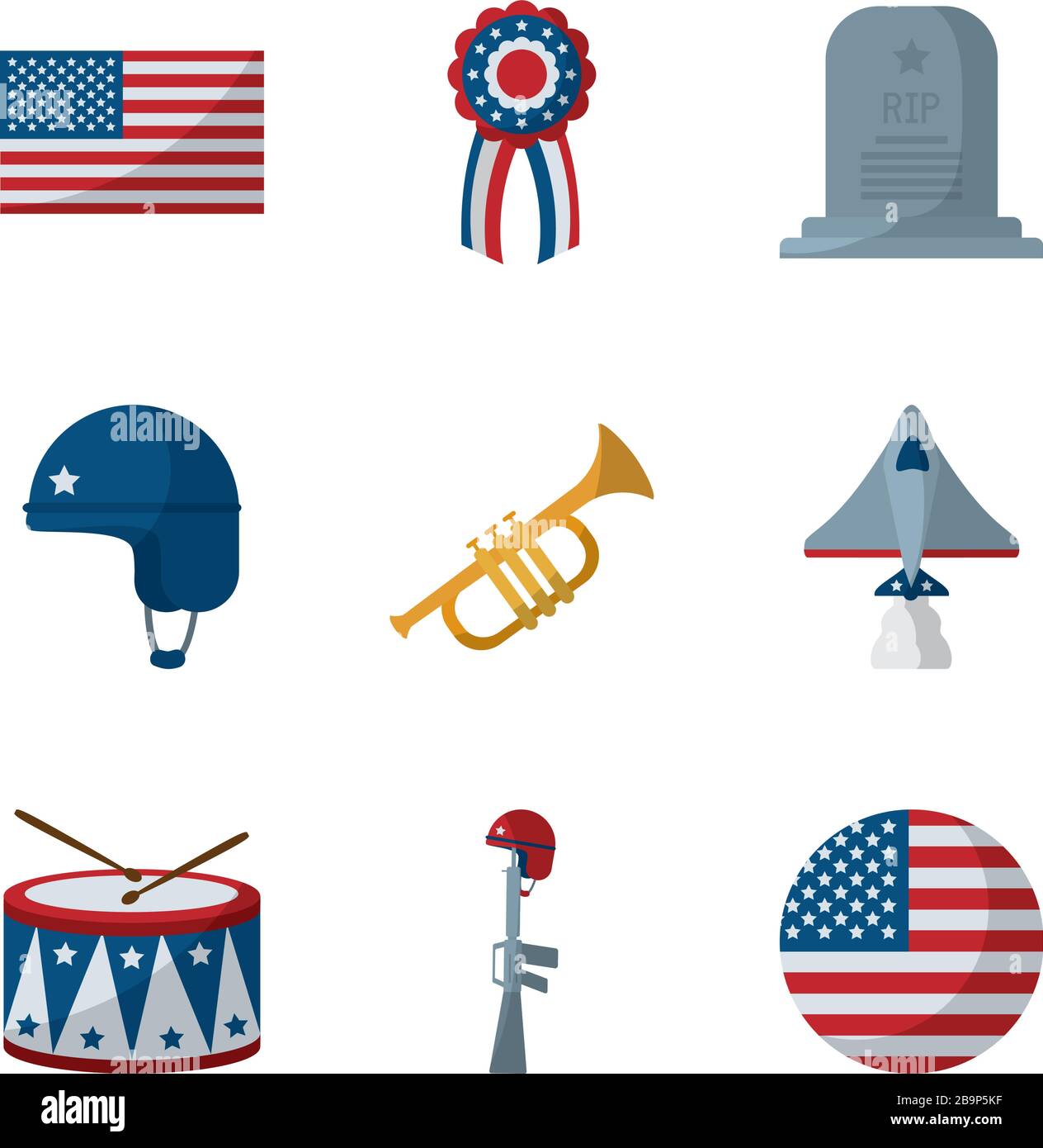 flat style icon set design, Memorial day holiday patriotic freedom ...