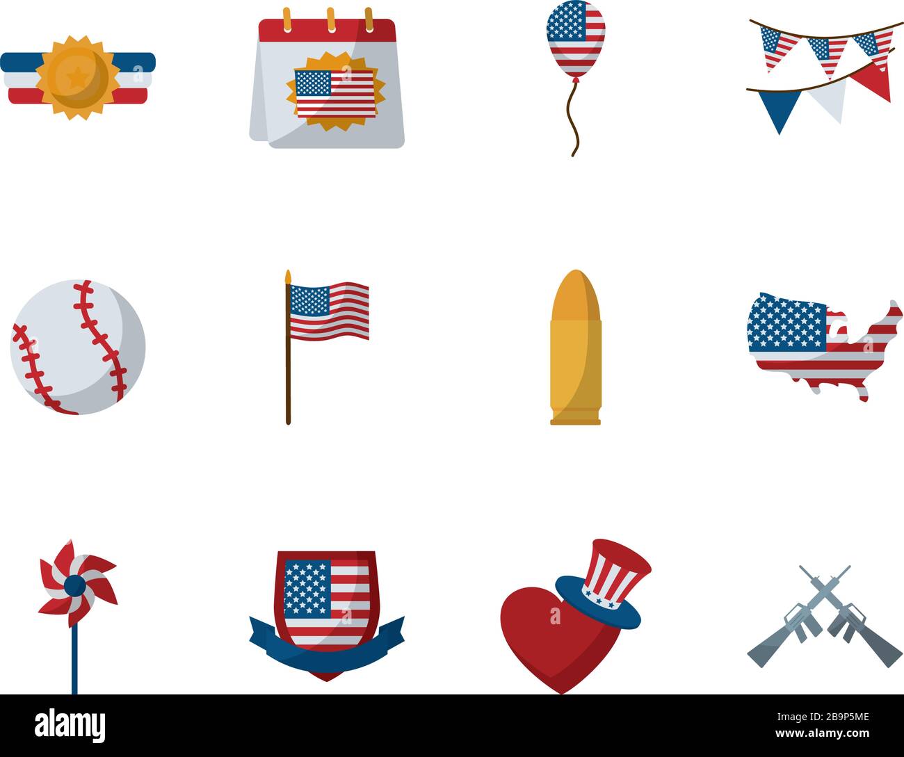 flat style icon set design, Memorial day holiday patriotic freedom ...
