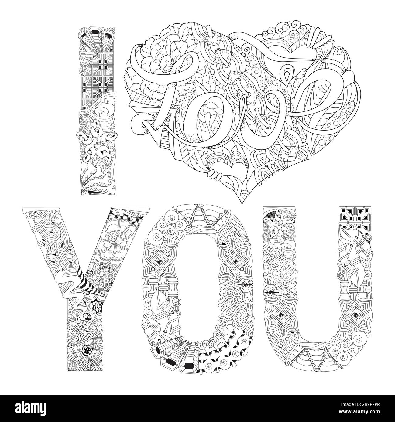 Word I LOVE YOU for coloring. Vector decorative zentangle object Stock ...