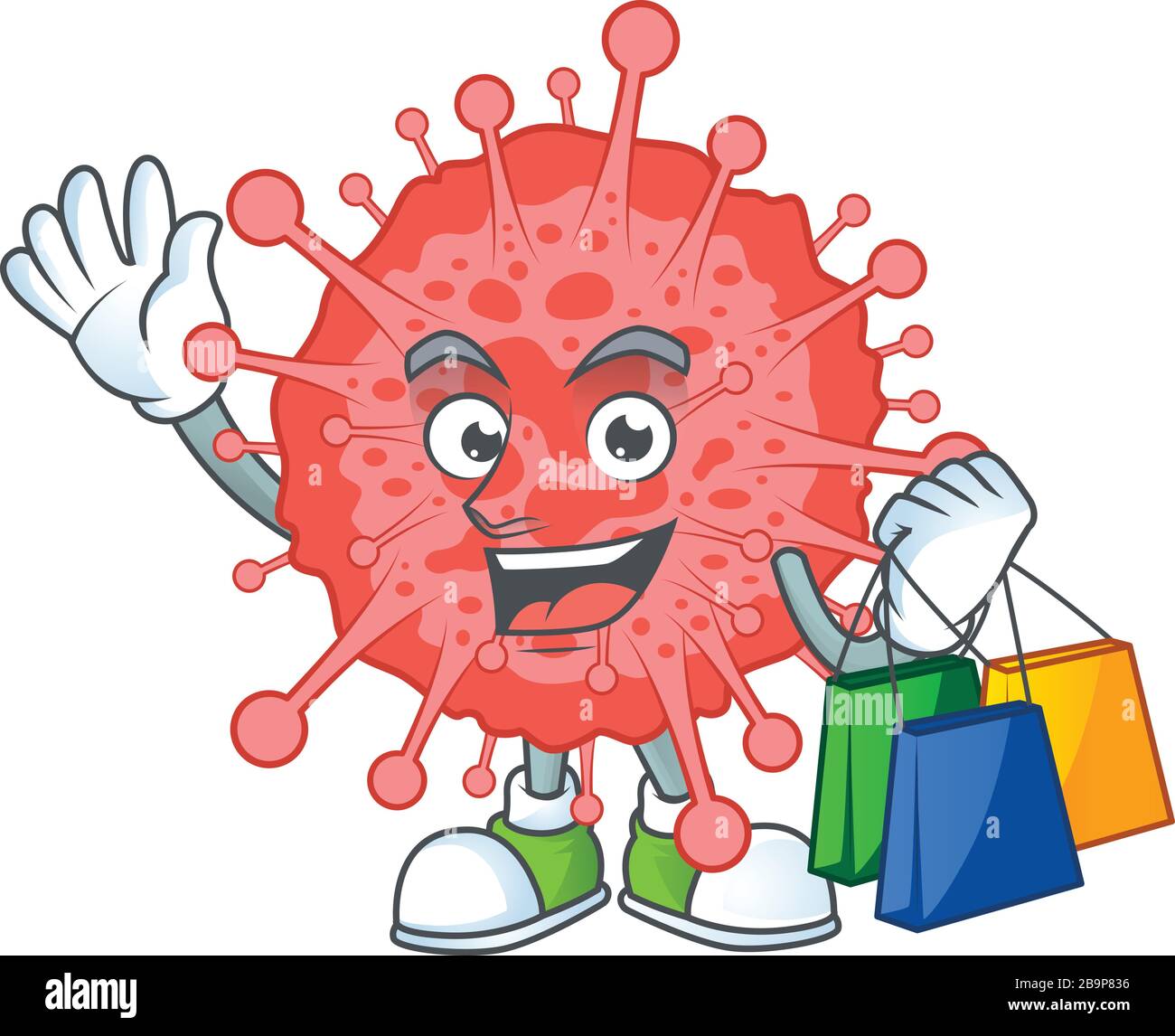 Smiley rich coronavirus disaster mascot design with Shopping bag Stock ...