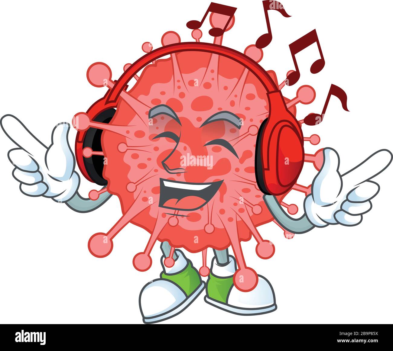 cartoon mascot design of coronavirus disaster enjoying music Stock ...