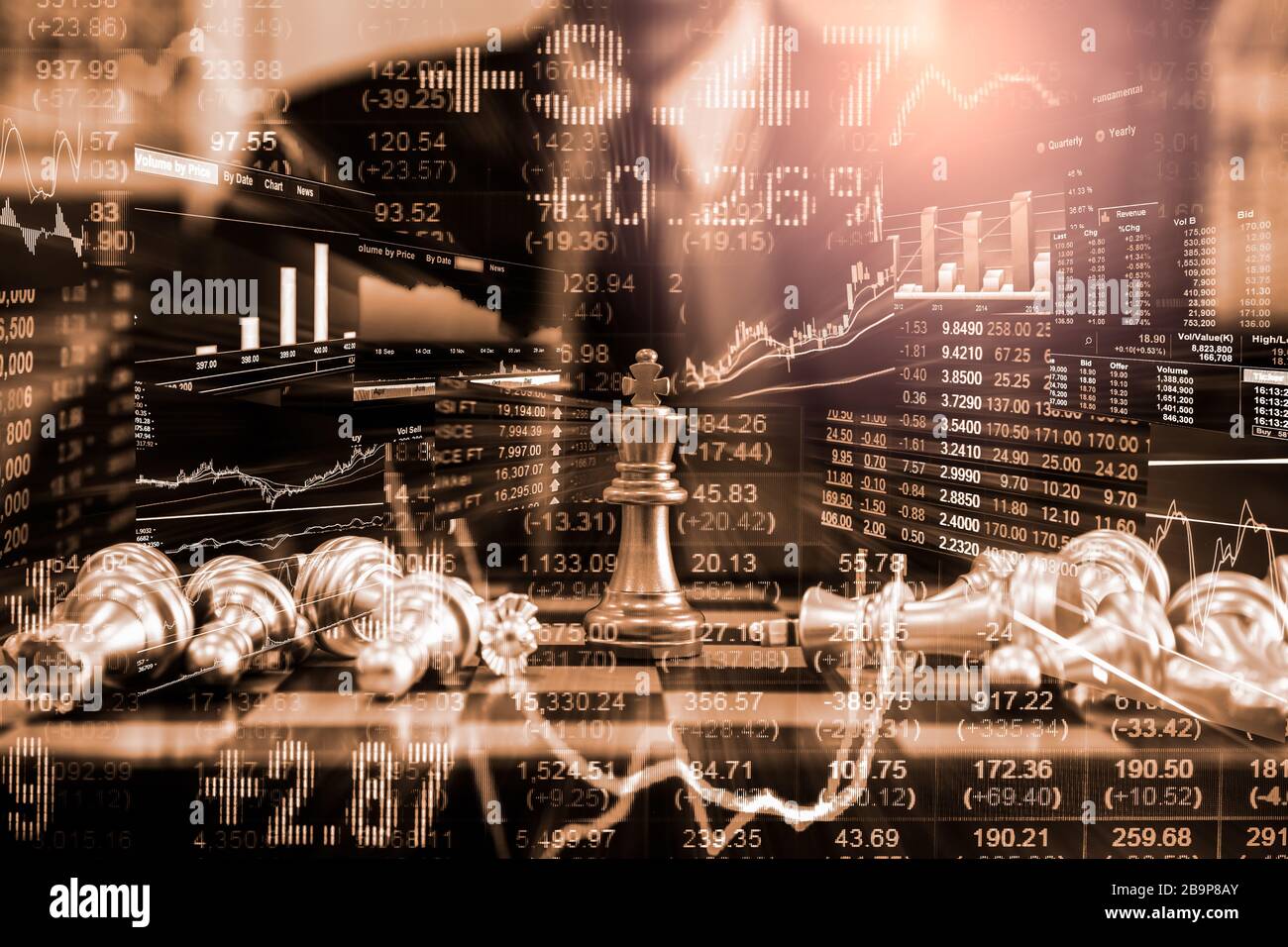 Chess game on chess board on stock market or forex trading graph chart ...