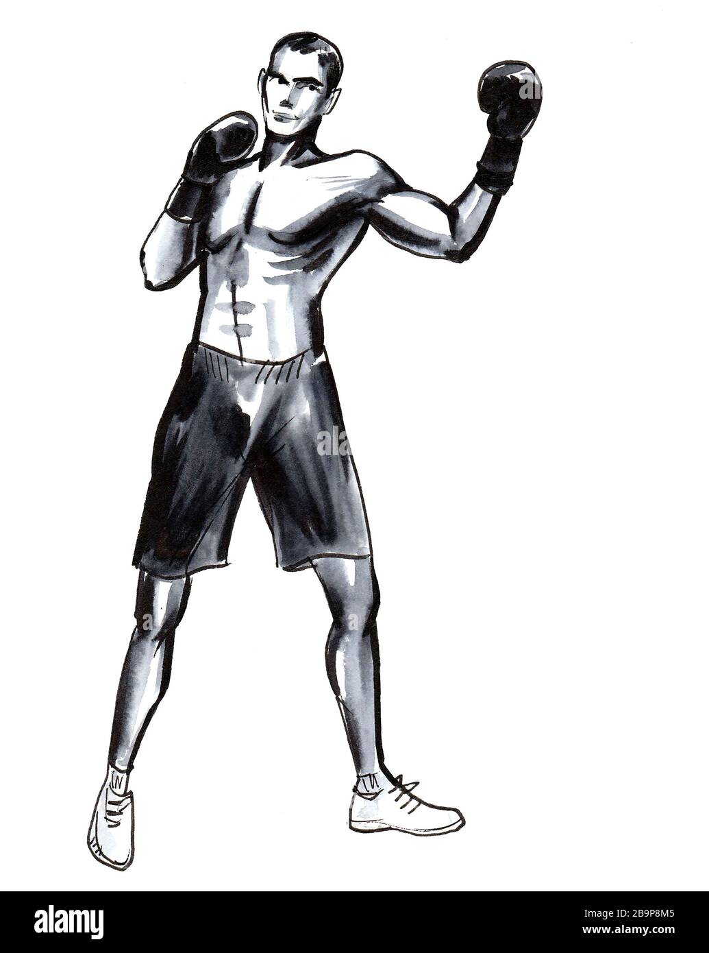Boxing training. Ink and watercolor drawing Stock Photo - Alamy