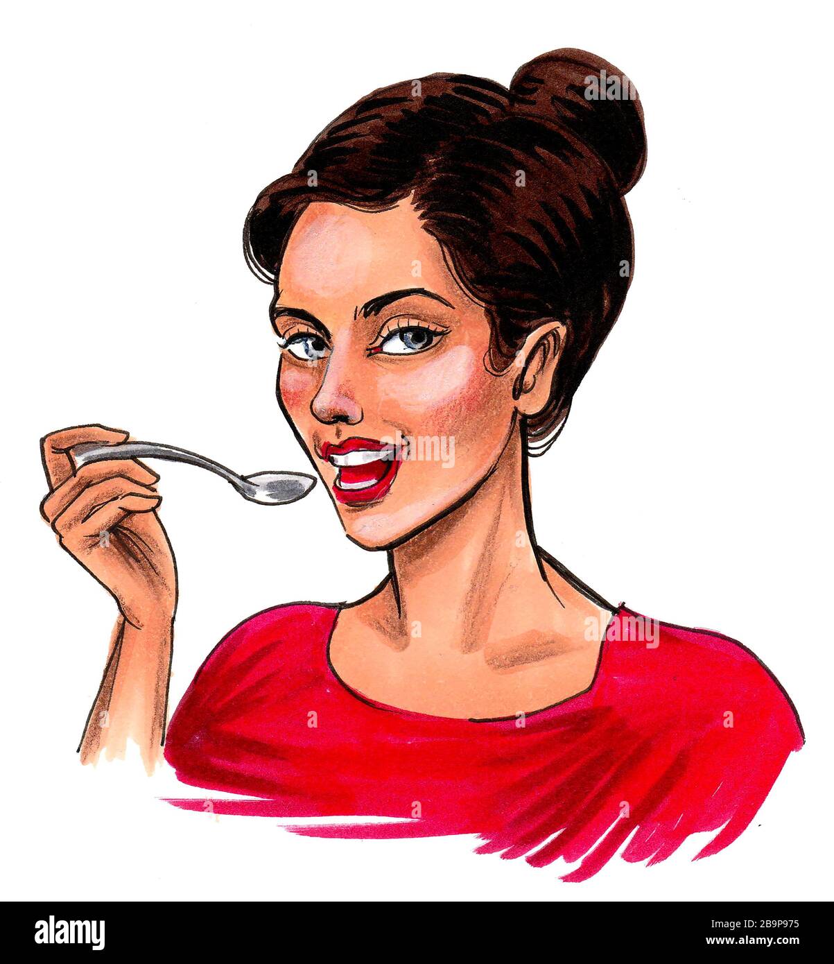 Woman eating breakfast cereal Cut Out Stock Images & Pictures - Alamy