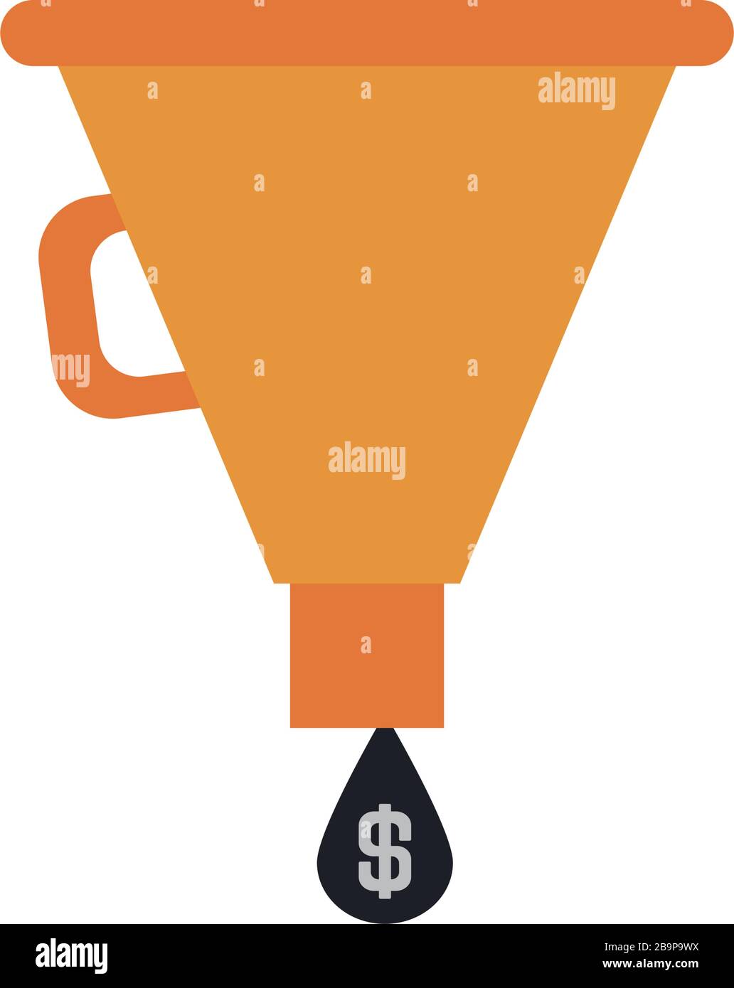 funnel with oil drop with money symbol icon over white background, flat ...