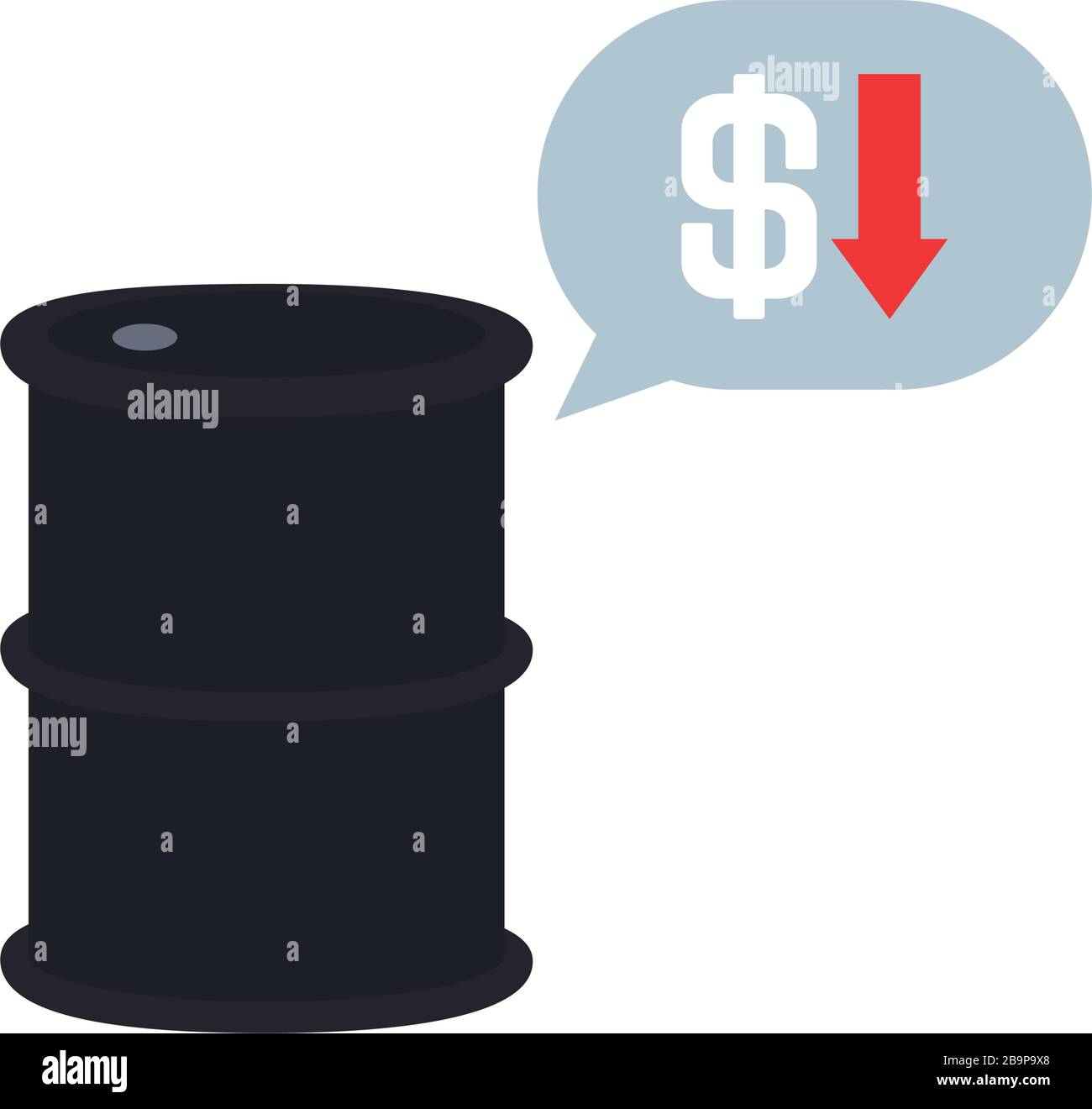 oil barrel with speech bubble with money symbol and arrow down icon ...