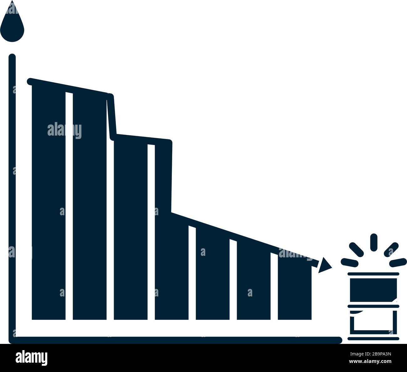 decrease graphic bar chart of oil barrel price over white background, silhouette style, vector ...